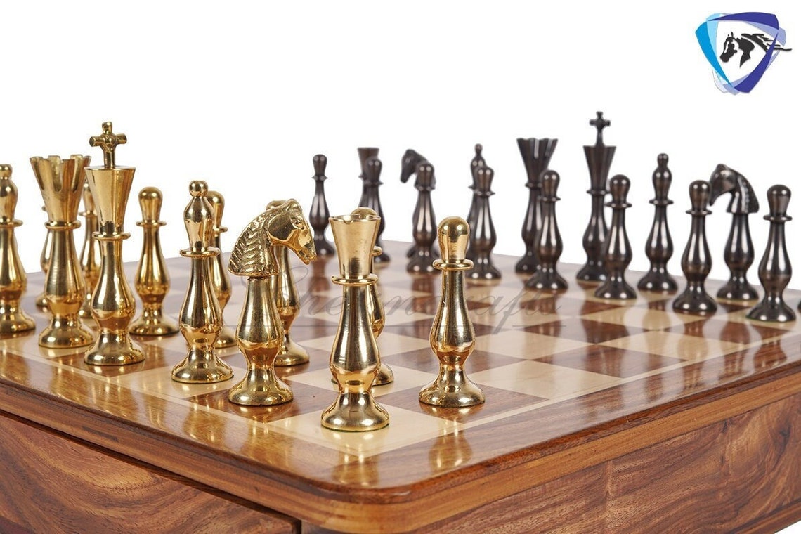 16 Brass Chess Board Set CLASSICAL Chess Pieces - Etsy