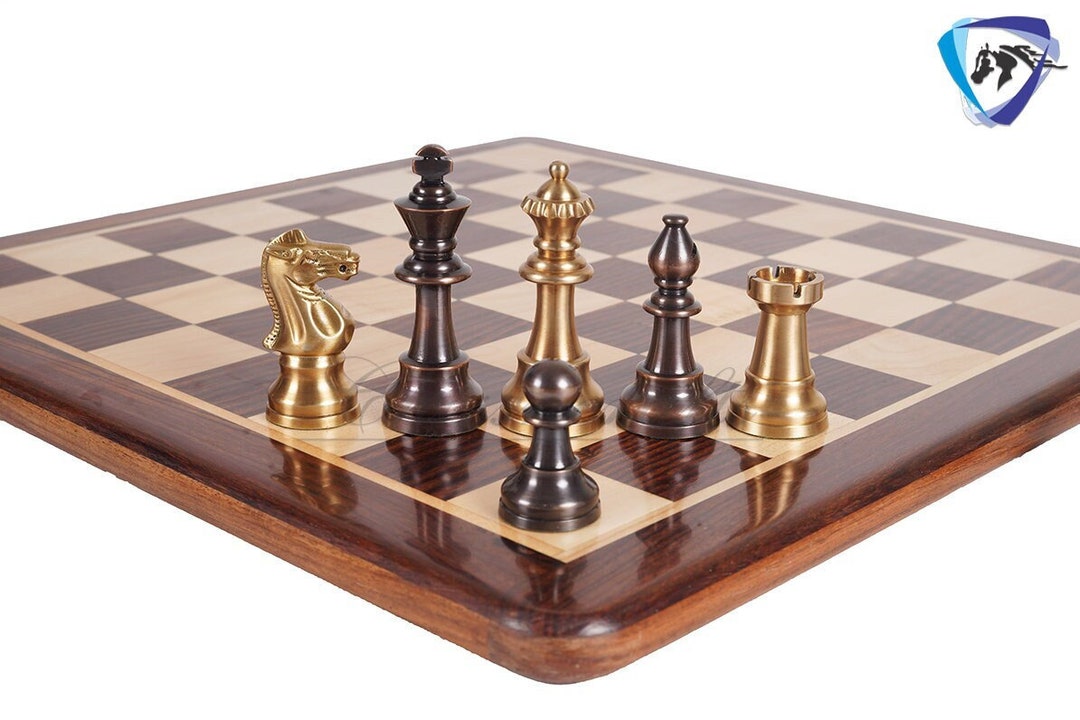 1849 Staunton Brass Chess Set: Antique Gold & Copper, Rosewood Board - Etsy