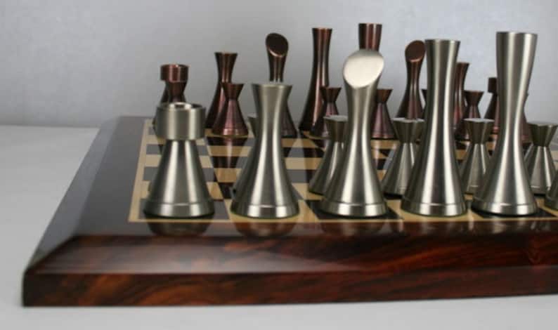 Solid Brass Chess Pieces Set MINIMALIST STEEL SLEEK Silver | Etsy