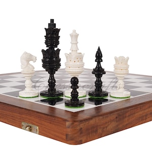 4.1" Camel Bone Chess Set Lotus Handmade Carved Chess Pieces | Chess ...