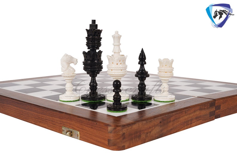 4.1" Camel Bone Chess Set Lotus Handmade Carved Chess Pieces | Chess ...