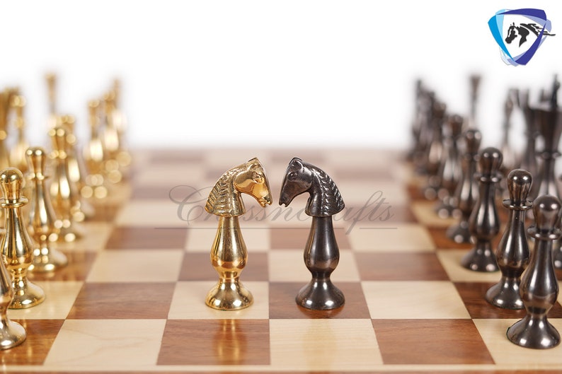 16" Brass Chess Board Set CLASSICAL Chess Pieces Black-gold and ...