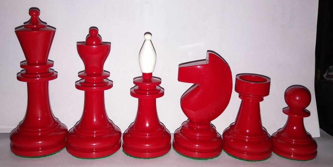 Reproduced Hungarian Chess Pieces Set in Painted Boxwood Red & - Etsy