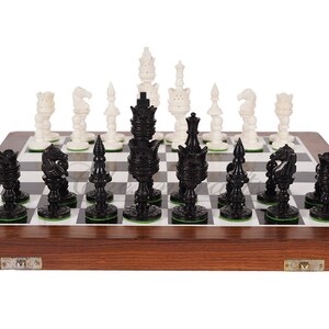 4.1" Camel Bone Chess Set Lotus Handmade Carved Chess Pieces | Chess ...