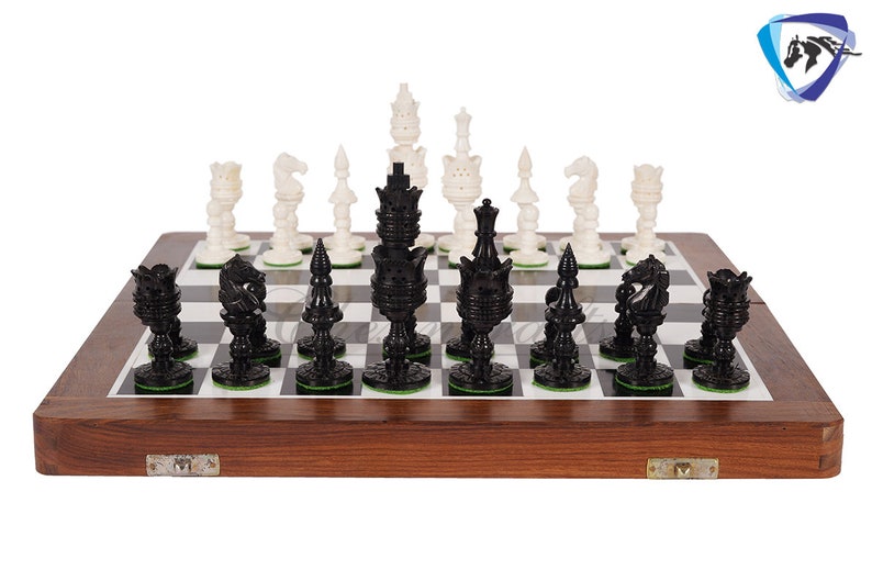 4.1" Camel Bone Chess Set Lotus Handmade Carved Chess Pieces | Chess ...