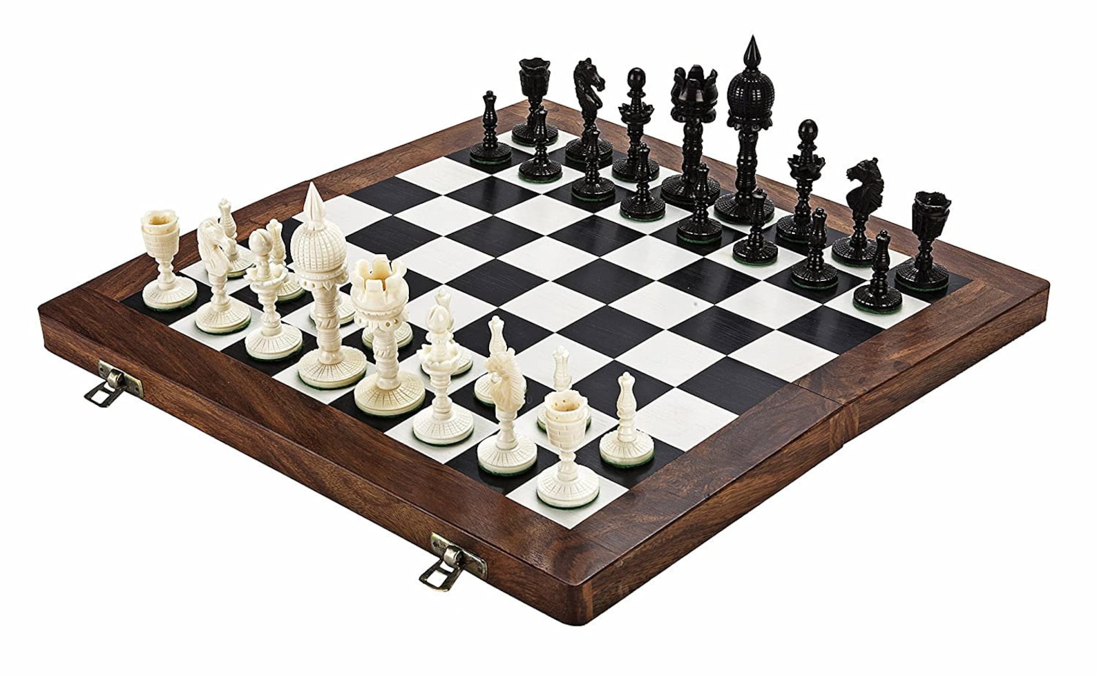 3.5" Camel Bone Chess Set Dome Hand Carved Chess Pieces With Inlaid Art ...