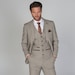 Mens Tweed Check Tailored Fit Beige Suit Formal Wedding Business 3 ...