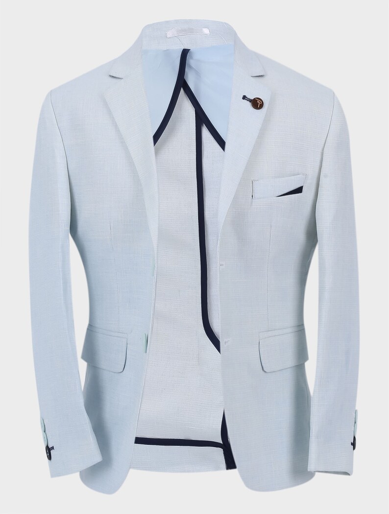 Boys Casual Linen Tailored Fit Blazer in Ice Blue | Etsy