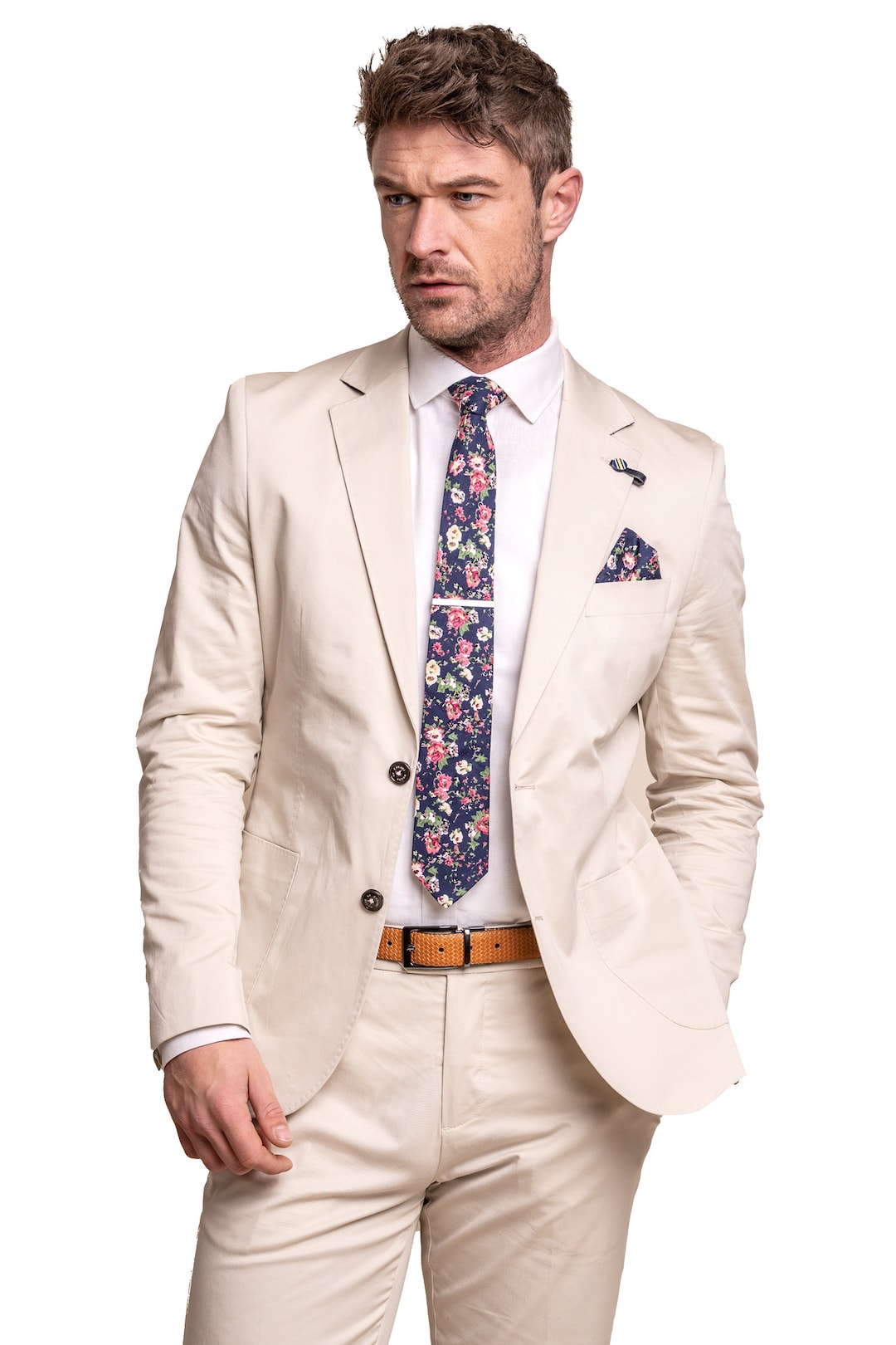 Summer Spring Mens Suit Formal Wedding Slim Fit Cotton 2 Piece Set in ...