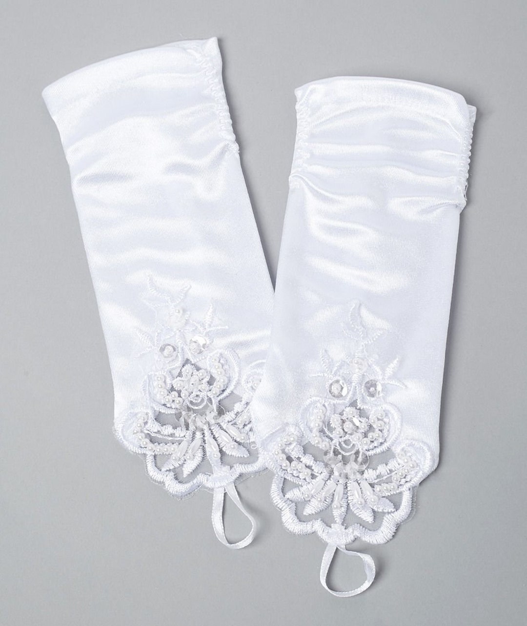 Girls' Long White Satin Finger Loop Gloves Elegant Accessory for ...