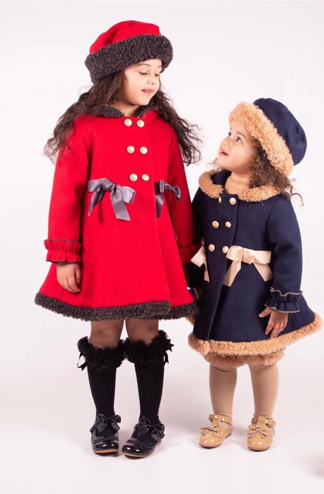 Beau Kid Baby Girls Double Breasted Mid Length Felted Wool 2 Piece Coat ...
