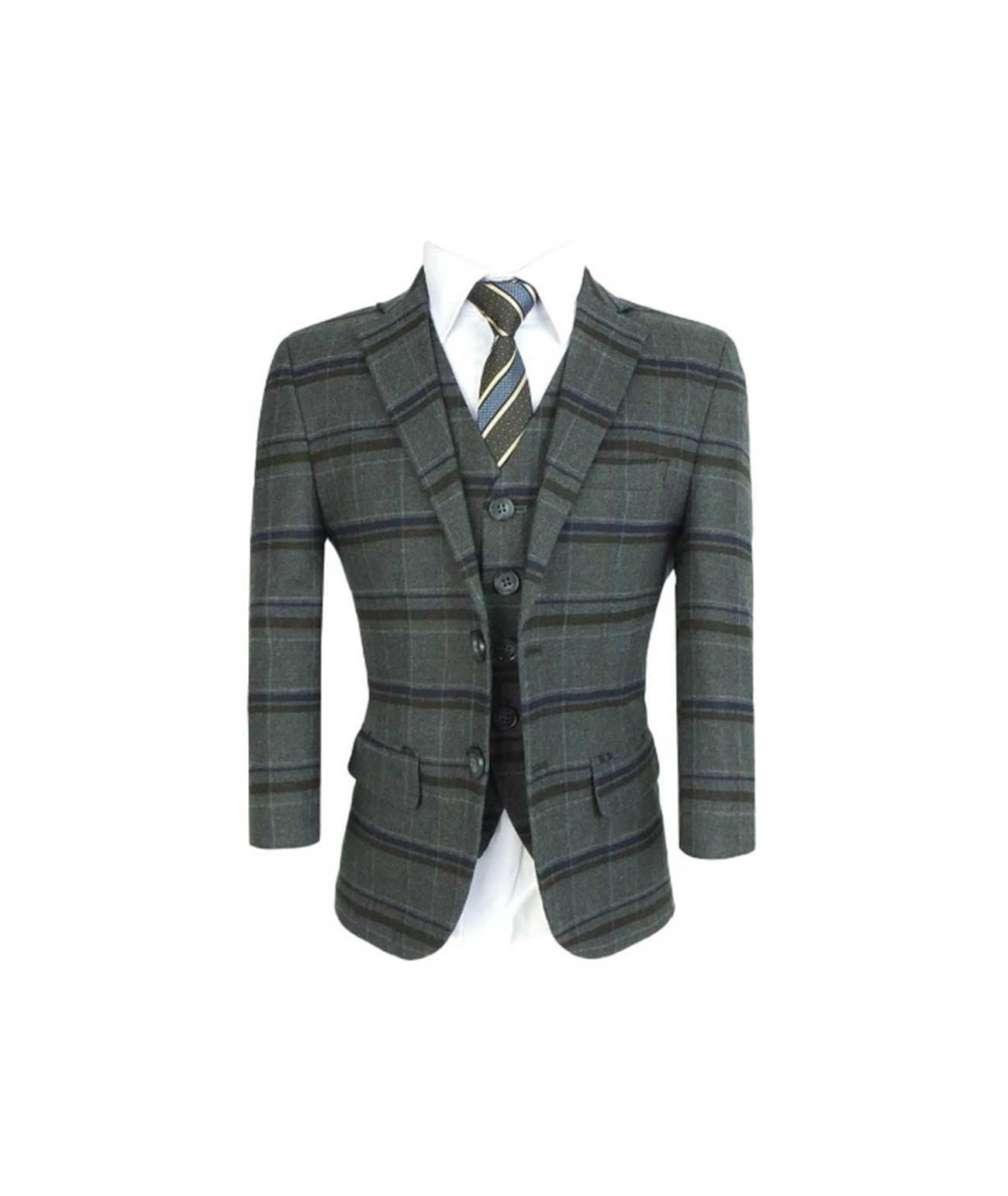 Boys Tailored Fit English Wool Effect Check Suit in Charcoal | Etsy