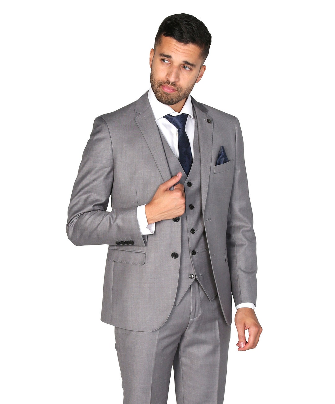 Mens Tailored Fit Grey Suit Formal Wedding Business 3 Piece Set - Etsy
