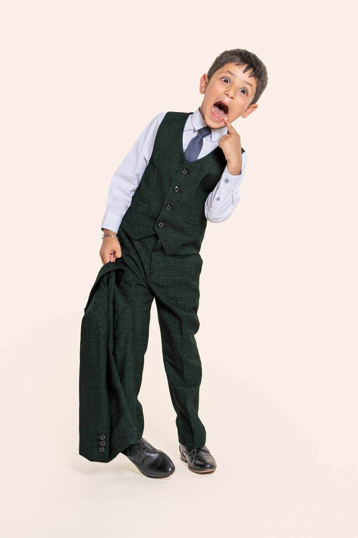 Boys Check Slim Fit Olive Green Wedding Pageboy Formal 3 Piece - Etsy