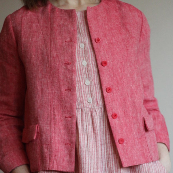 Short Wide Linen Jacket, Linen Summer Blazer, Relaxed Fit Linen Jacket ...