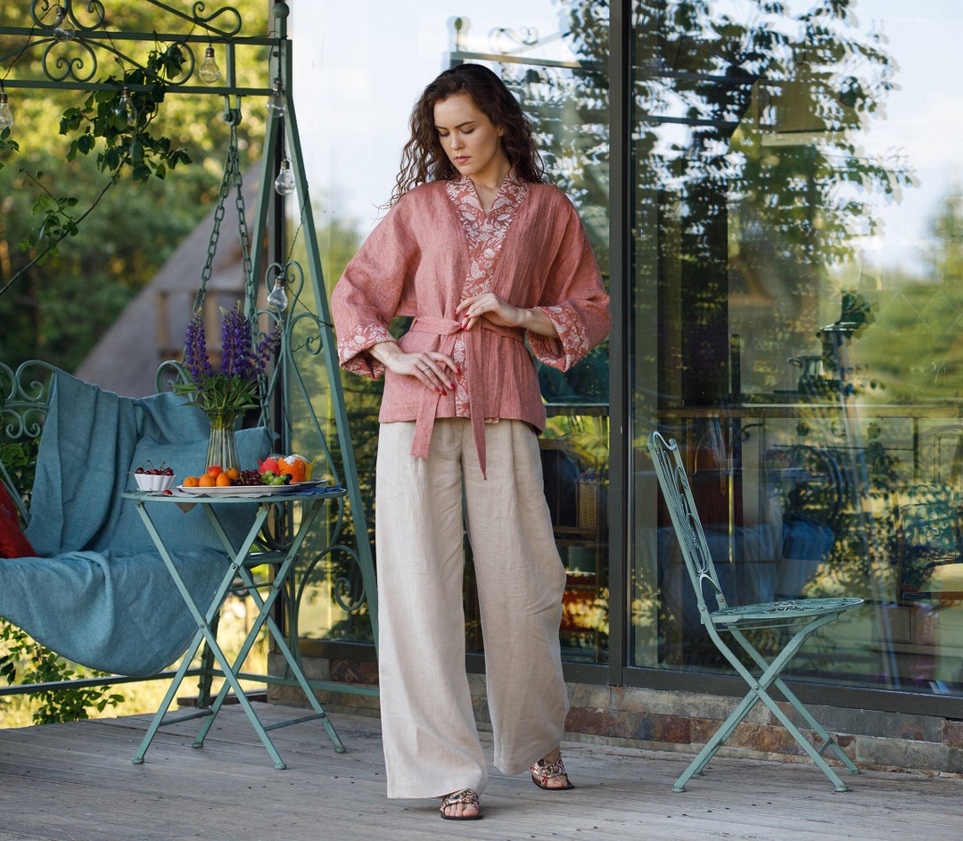 Linen Kimono Style Jacket, Coral Pink Linen Blazer. - Etsy