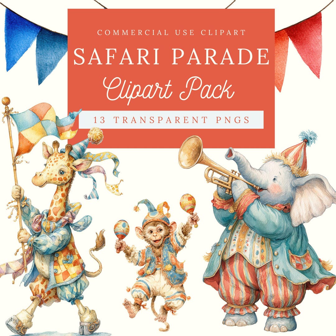 Watercolor Safari Parade Clipart | Circus Animals Clip Art PNG ...