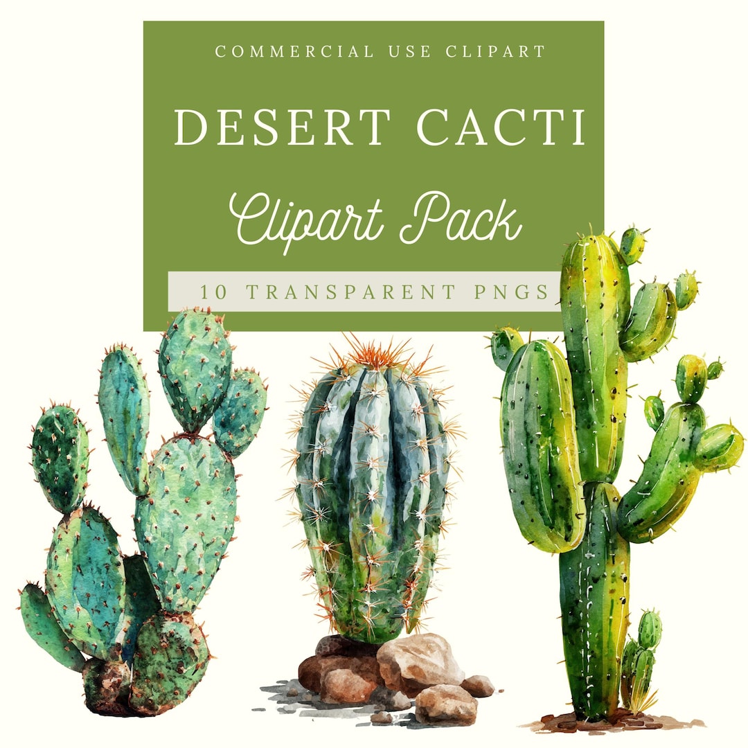 Watercolor Desert Cactus Clipart| Green Cactus PNG| Watercolor Cactus ...