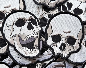 Big Silver & Black Skull With Viper Snake Iron-on Embroidered Patch ...