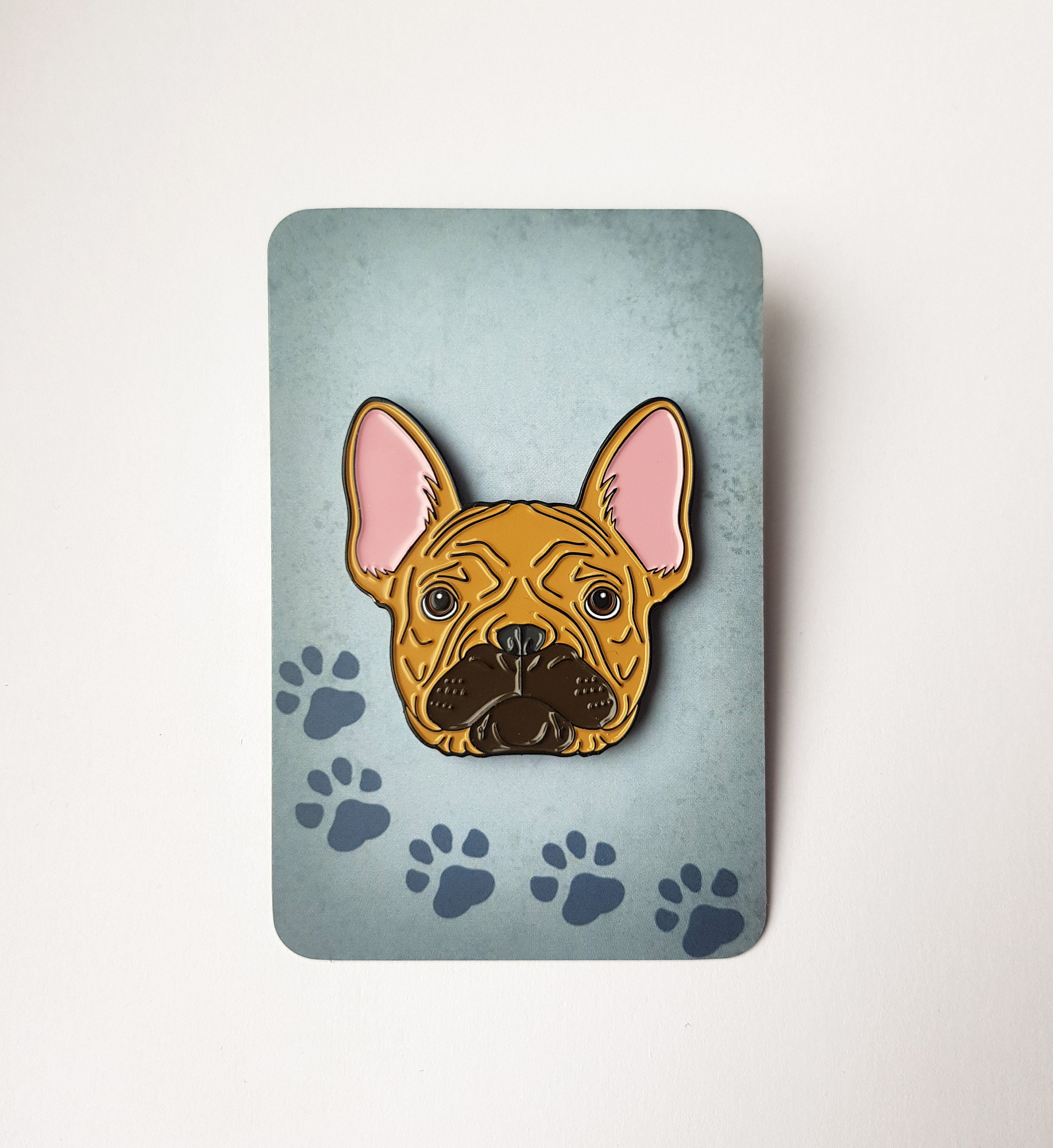 French bulldog enamel pin fawn / tan & blue / grey coloured | Etsy
