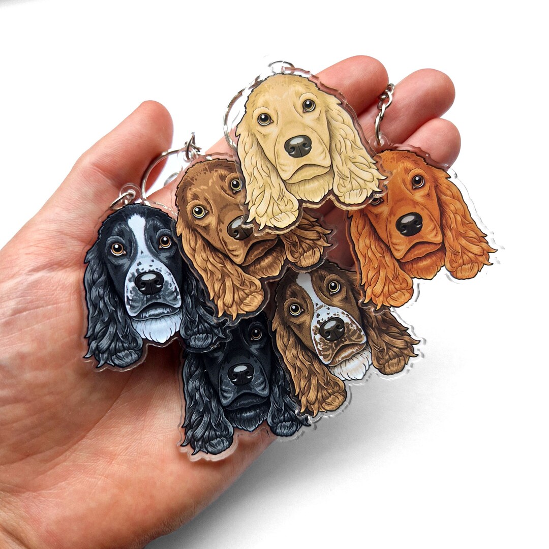 Cocker Spaniel Acrylic Keyrings & Collar Charms Double Sided Springer ...