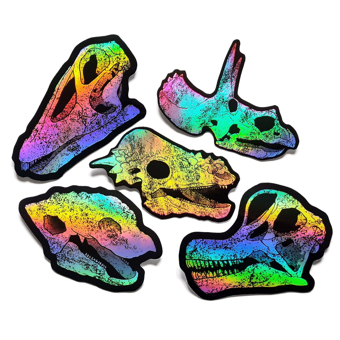 Dinosaur Skulls Herbivores Jurassic Fossil Bones Sticker Holographic ...
