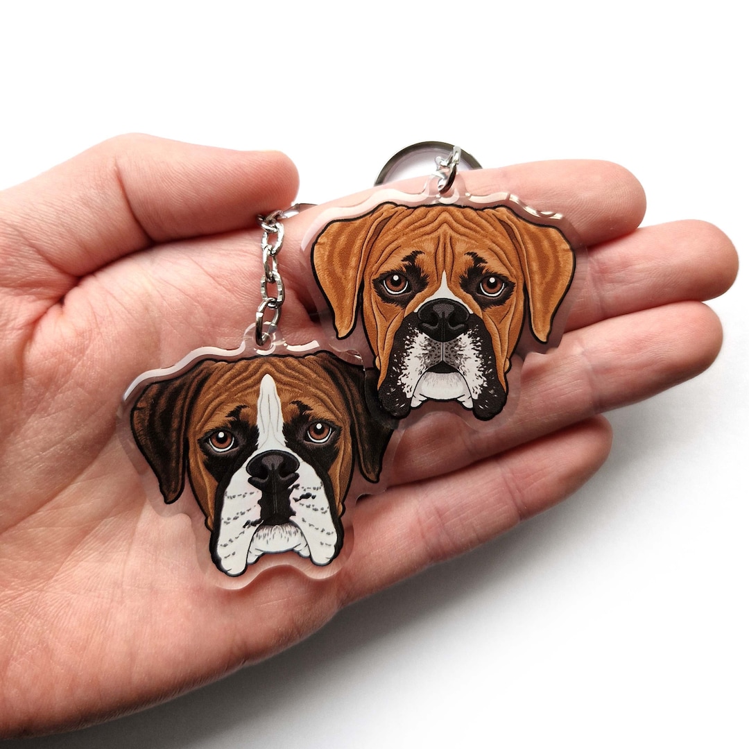 Boxer Dog Acrylic Keyrings & Collar Charms Double Sided Bulldogs ...