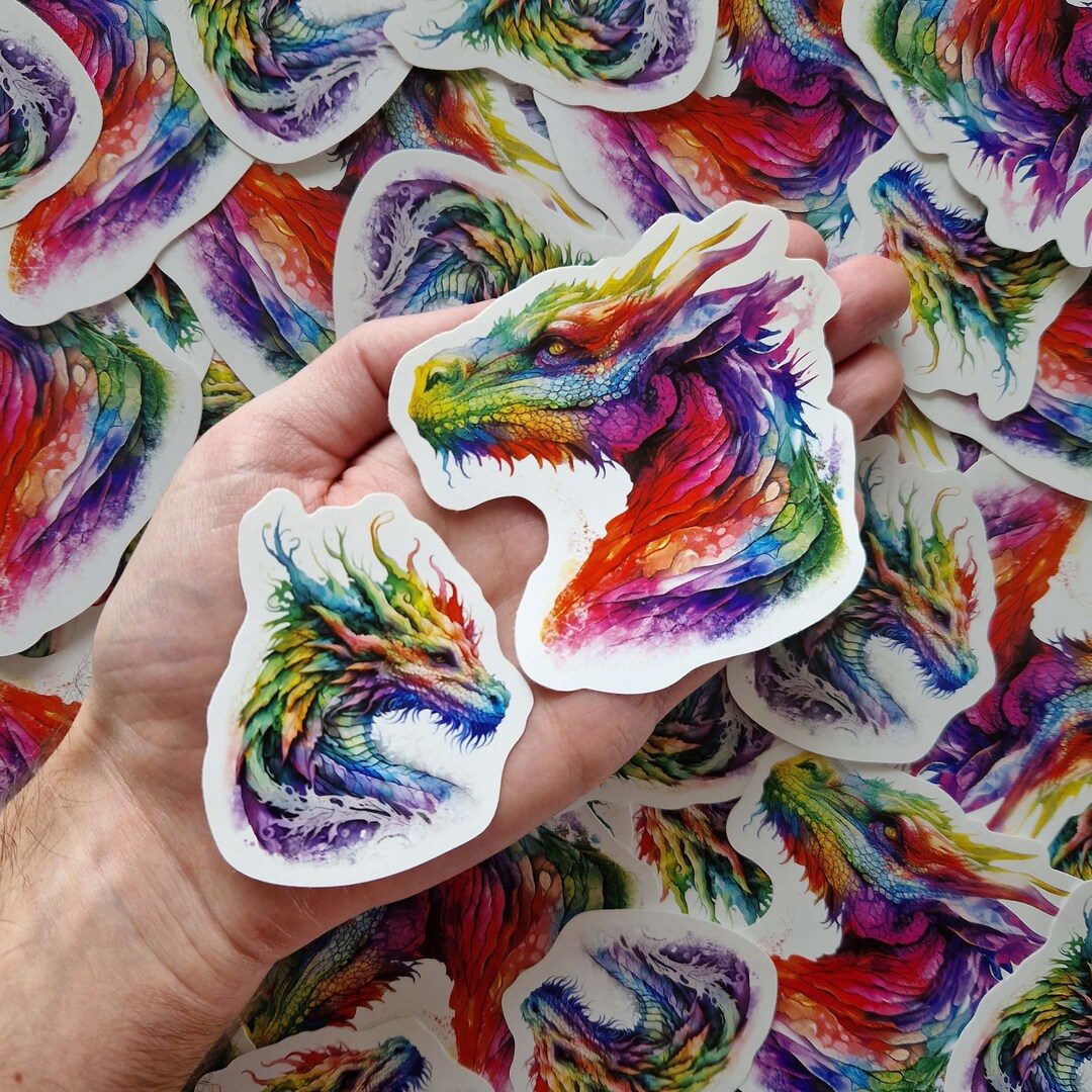 Rainbow Dragon Sticker Colorful Vibrant Horned Dragons Decals - Etsy
