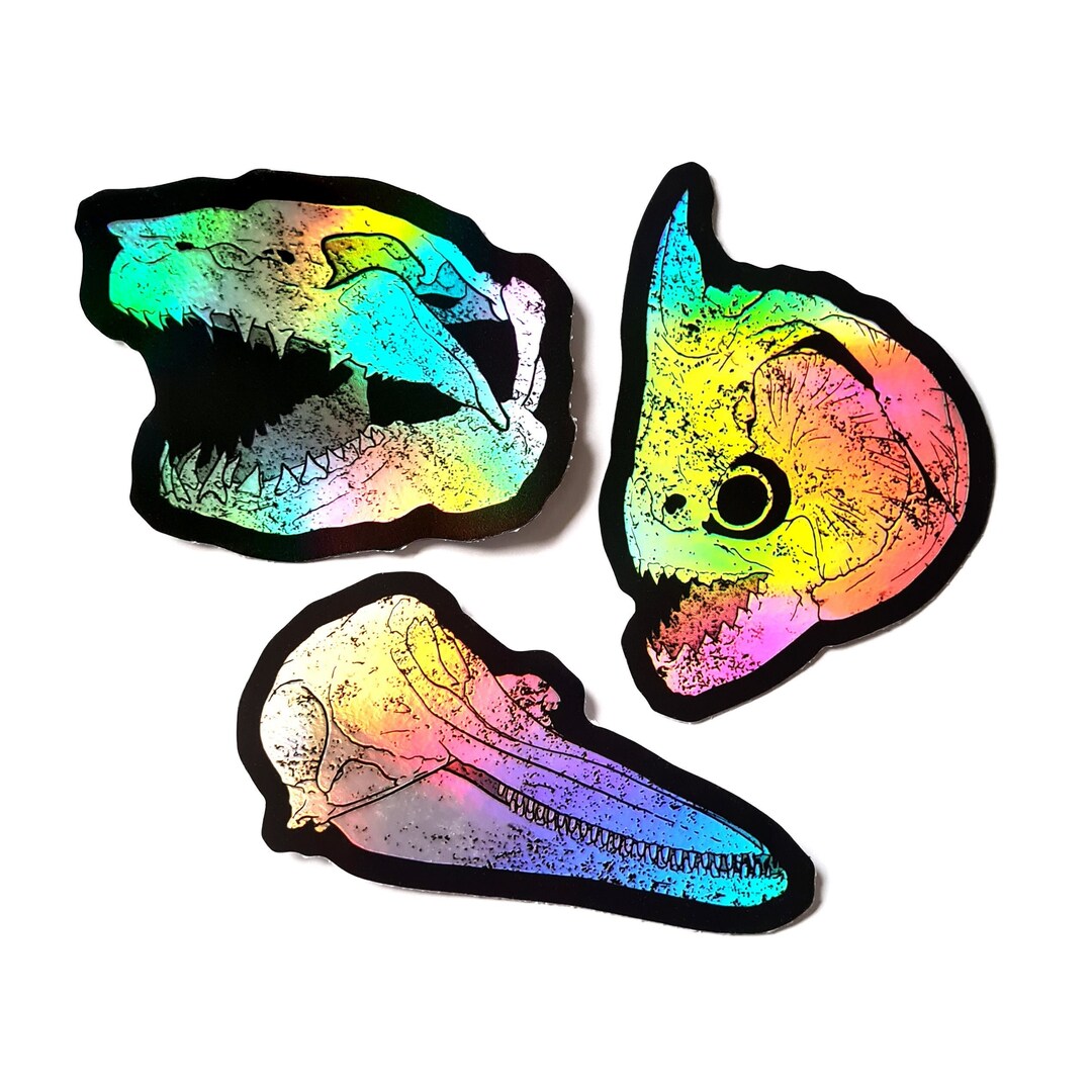 Sea Creature Skull Sticker Holographic Vinyl Fish Piranha Shark Dolphin ...