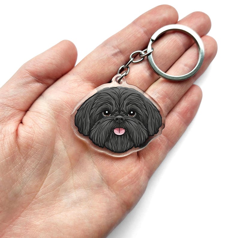Shih Tzu Keyrings & Lhasa Apso Dog Collar Charms Black White Cream Grey ...