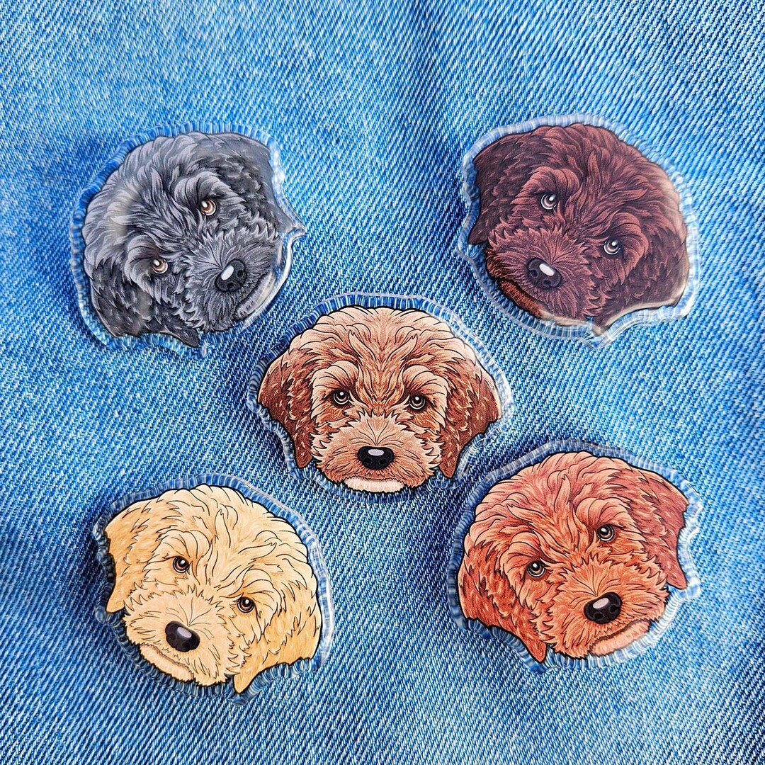 Cockapoo Pins Apricot Red Brown Cavapoo Acrylic Pin Badges - Etsy