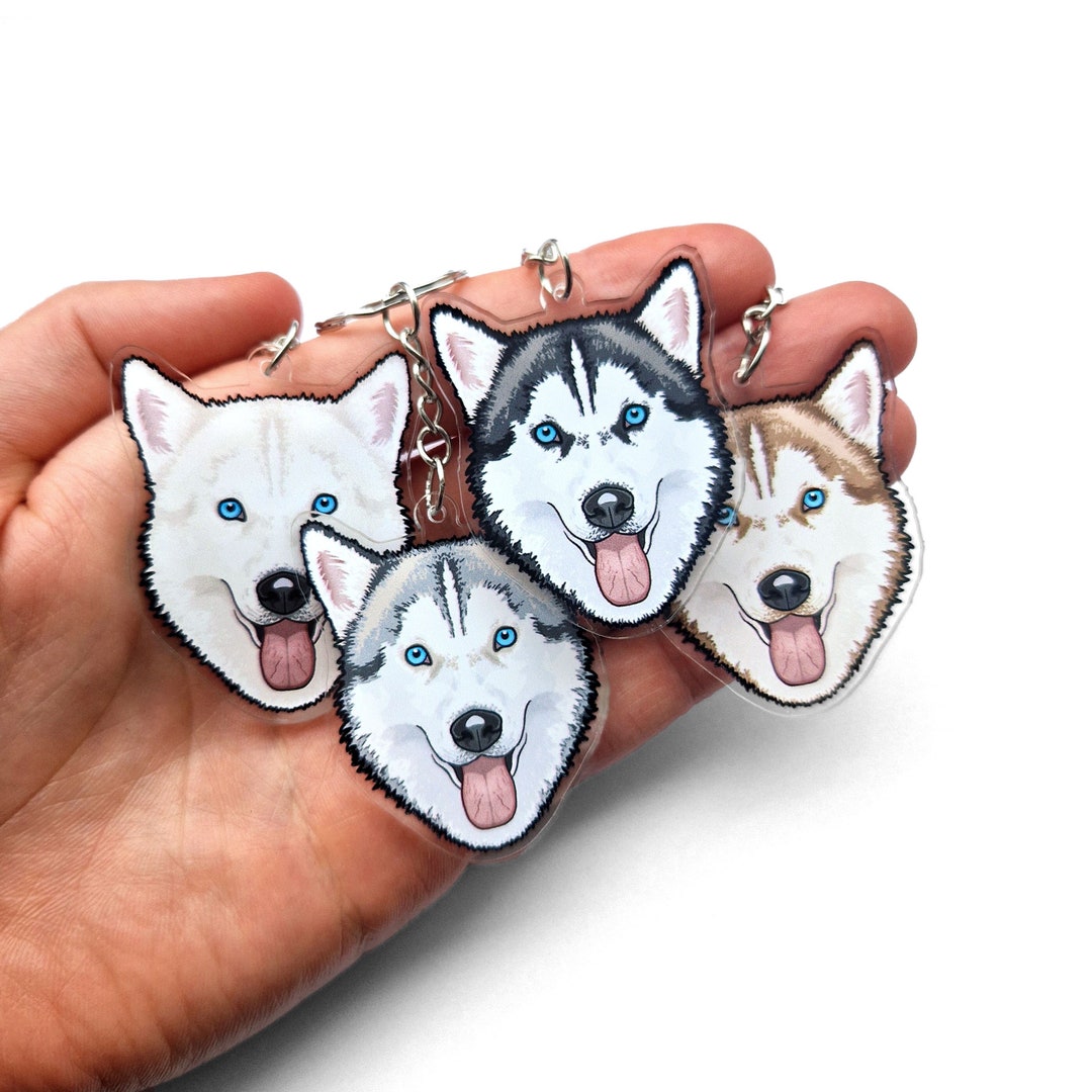 Siberian Husky Keyrings & Collar Charms Double Sided Huskies, Malamute ...