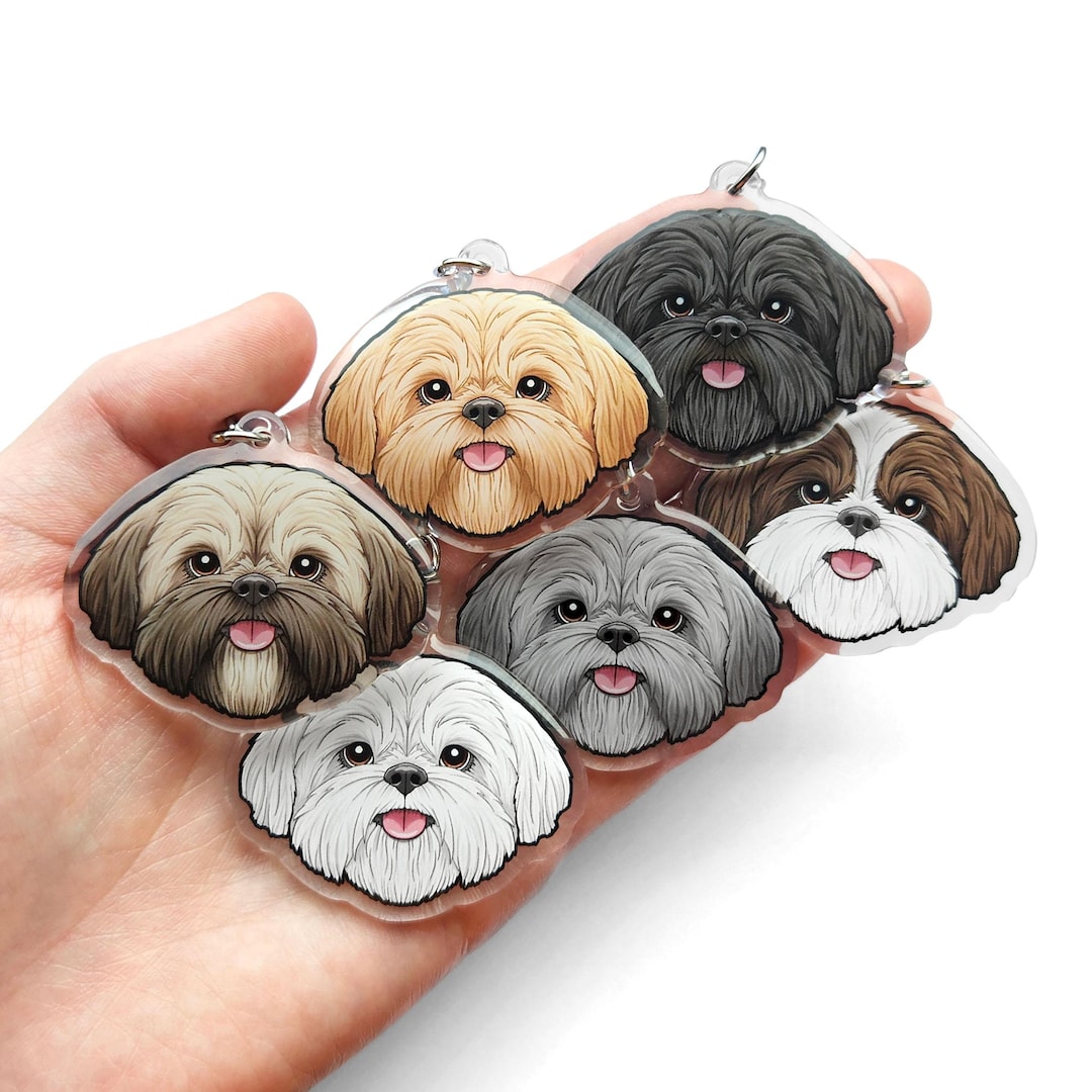 Shih Tzu Keyrings & Lhasa Apso Dog Collar Charms Black White Cream Grey ...