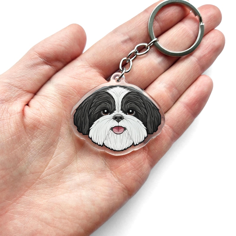 Shih Tzu Keyrings & Lhasa Apso Dog Collar Charms Black White Cream Grey ...
