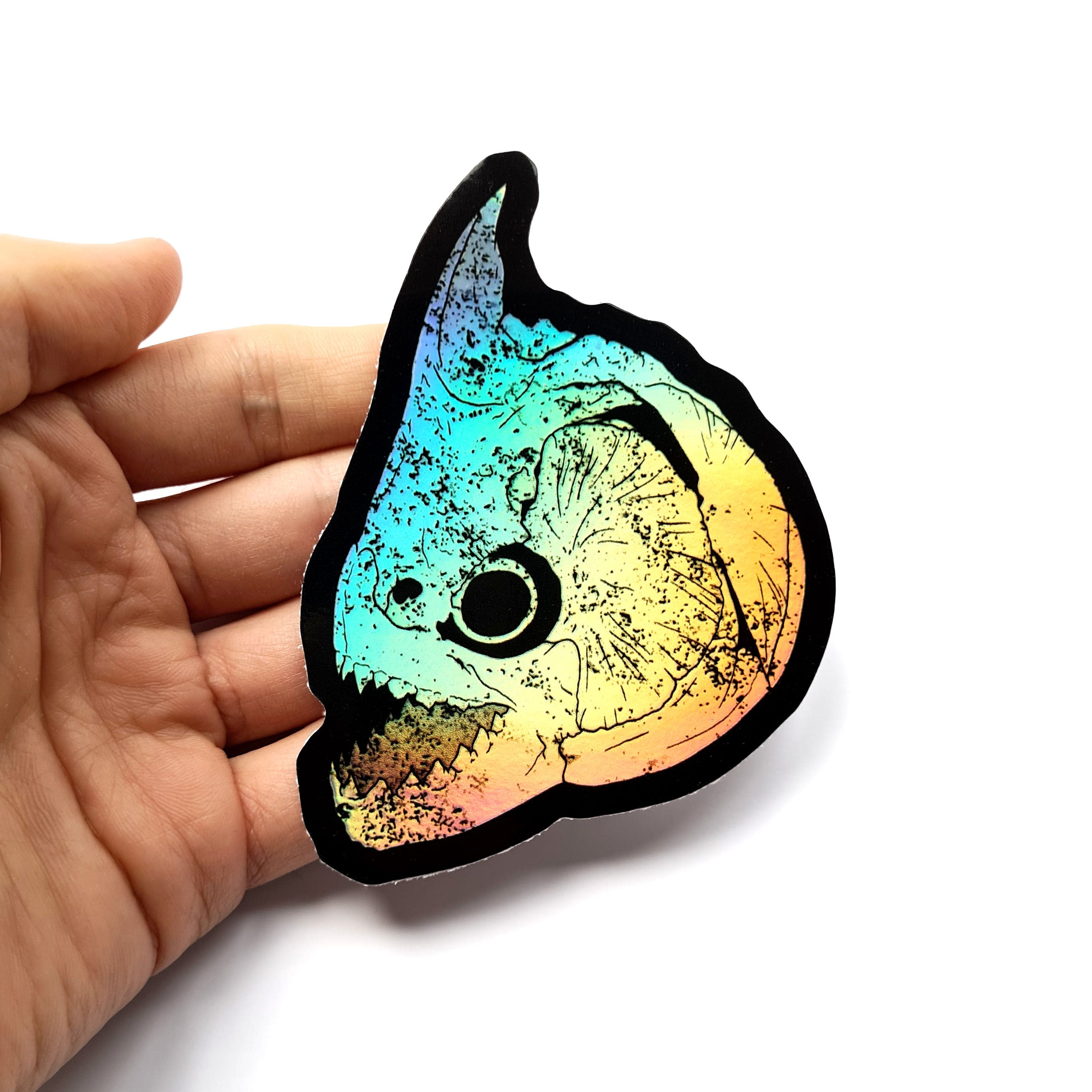 Sea Creature Skull Sticker Holographic Vinyl Fish Piranha Shark Dolphin ...
