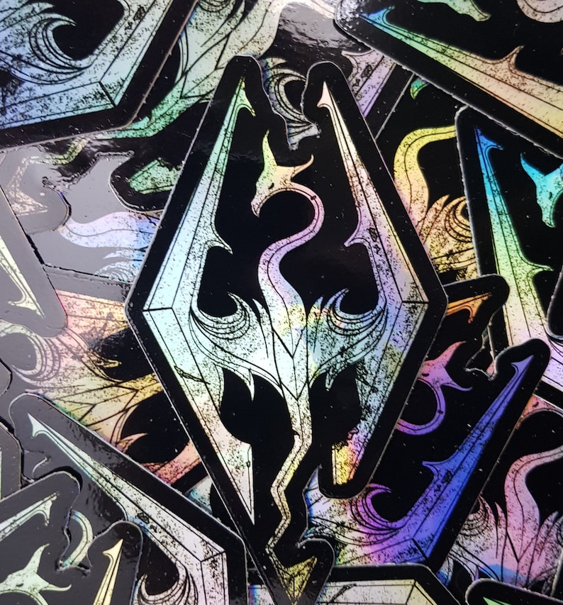 Elder Scrolls Skyrim Dragon Sticker Holographic Vinyl | Etsy