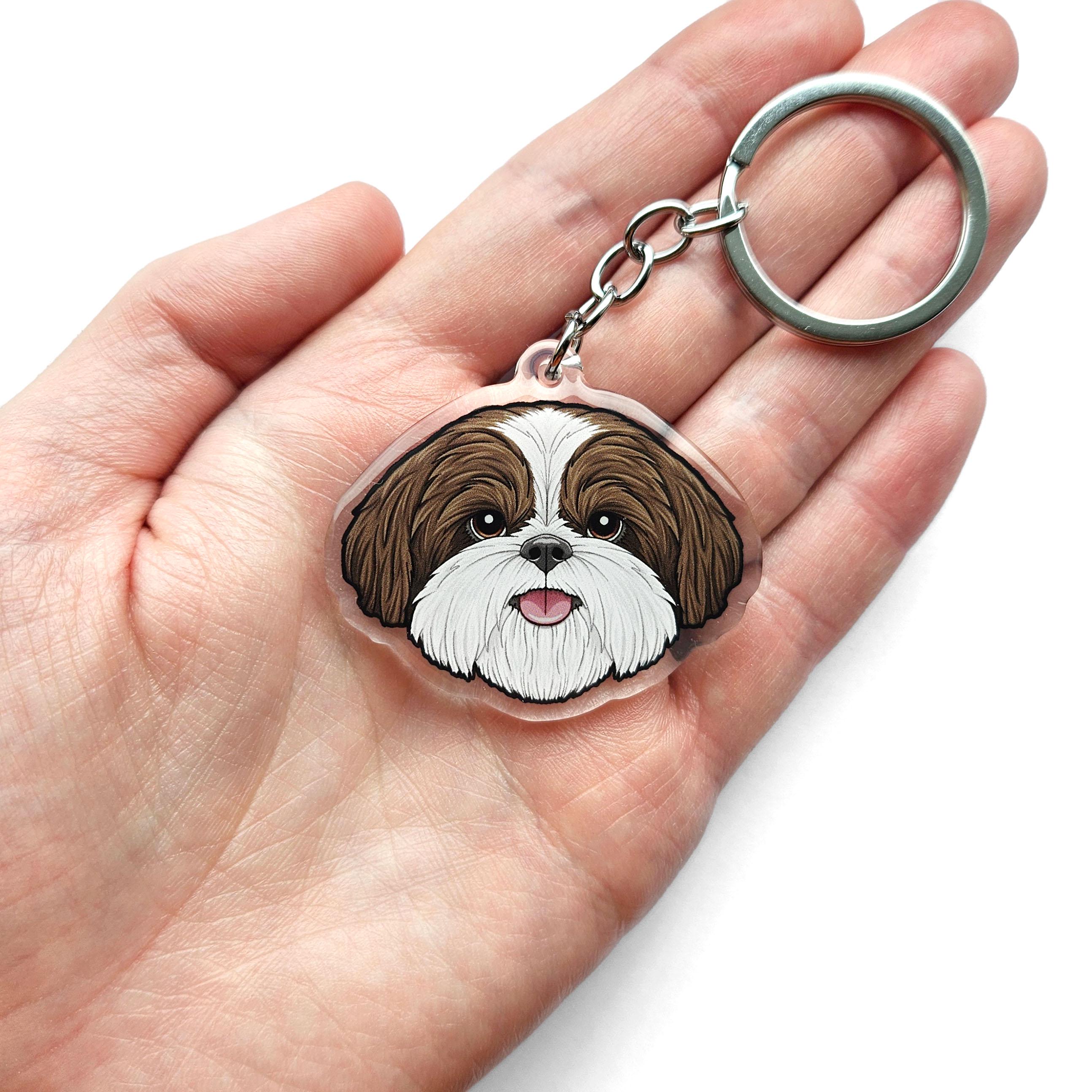 Shih Tzu Keyrings & Lhasa Apso Dog Collar Charms Black White Cream Grey ...