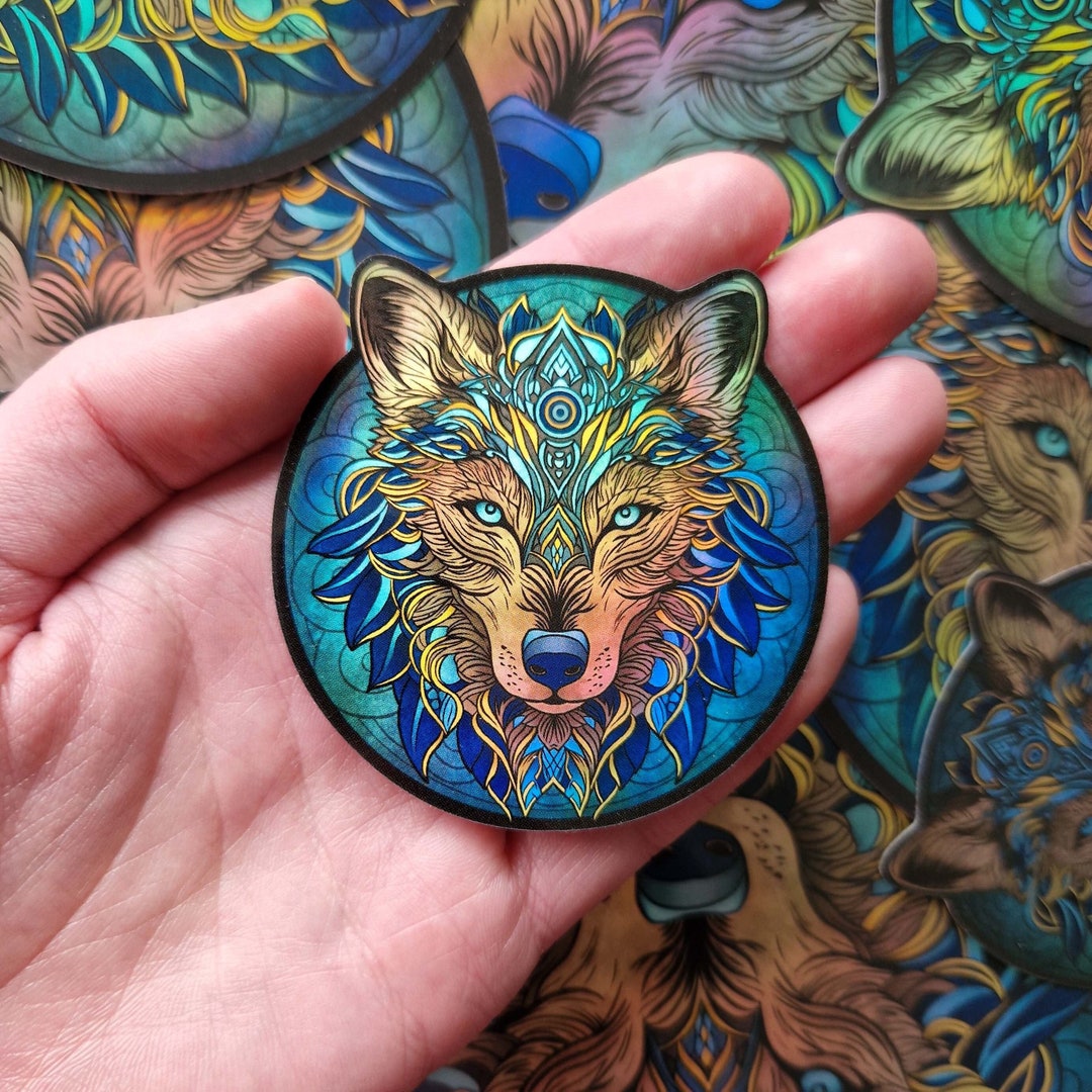Mandala Wolf Sticker Holographic Decal Intricate Henna Pattern Tattoo ...