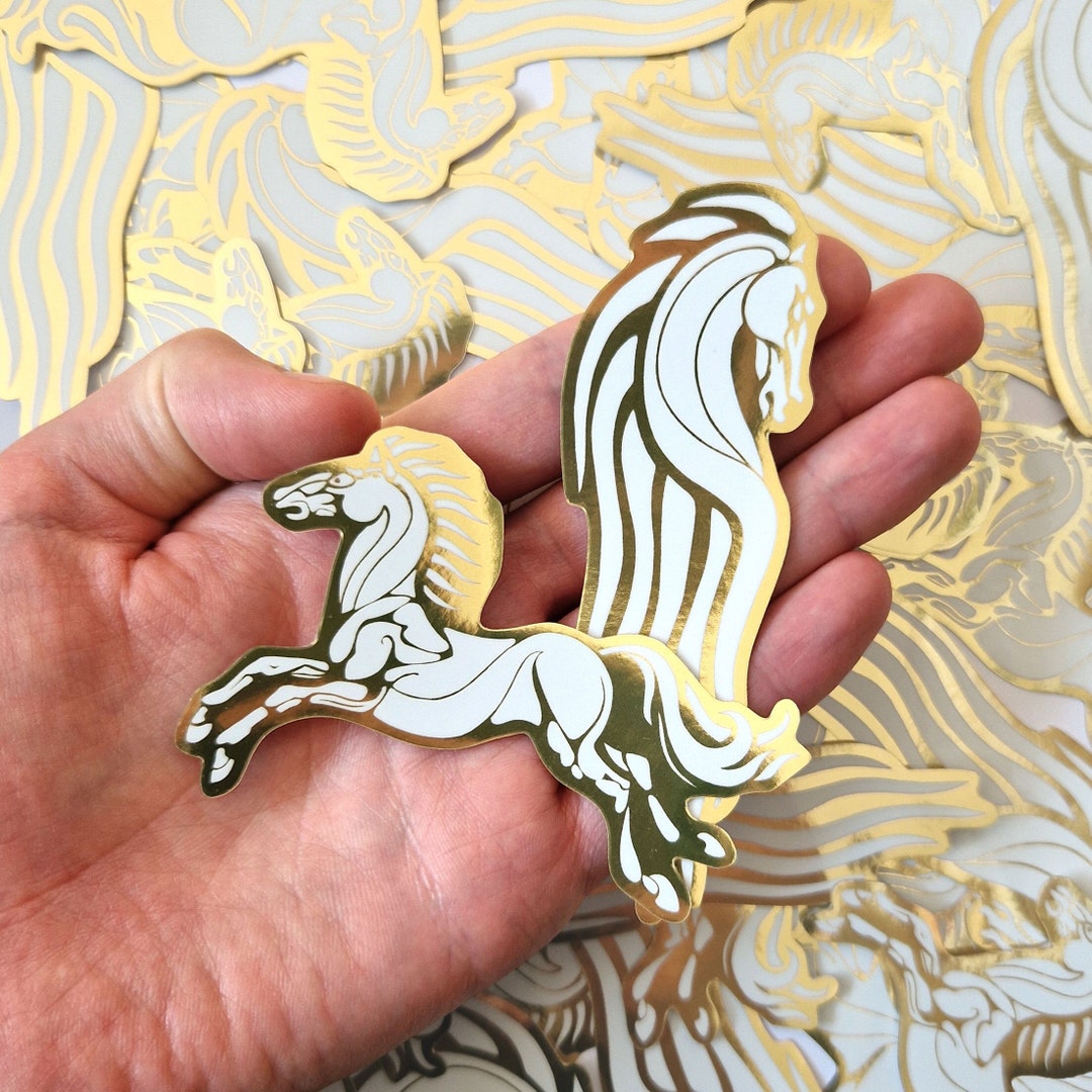 White Horse Sticker Gold Stickers Metallic Golden Decal - Etsy