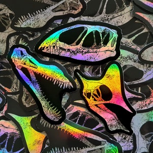 Dinosaur Skulls Carnivores Stickers Jurassic Fossil Bones Holographic ...