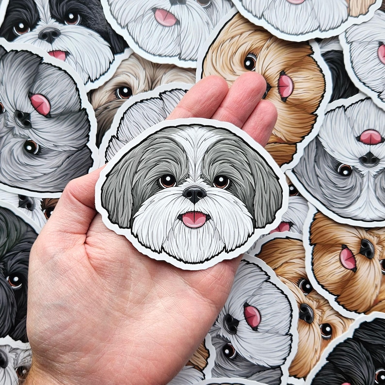 Shih Tzu Stickers Lhasa Apso Pet Decal Vinyls Black, White, Tan, Sable ...