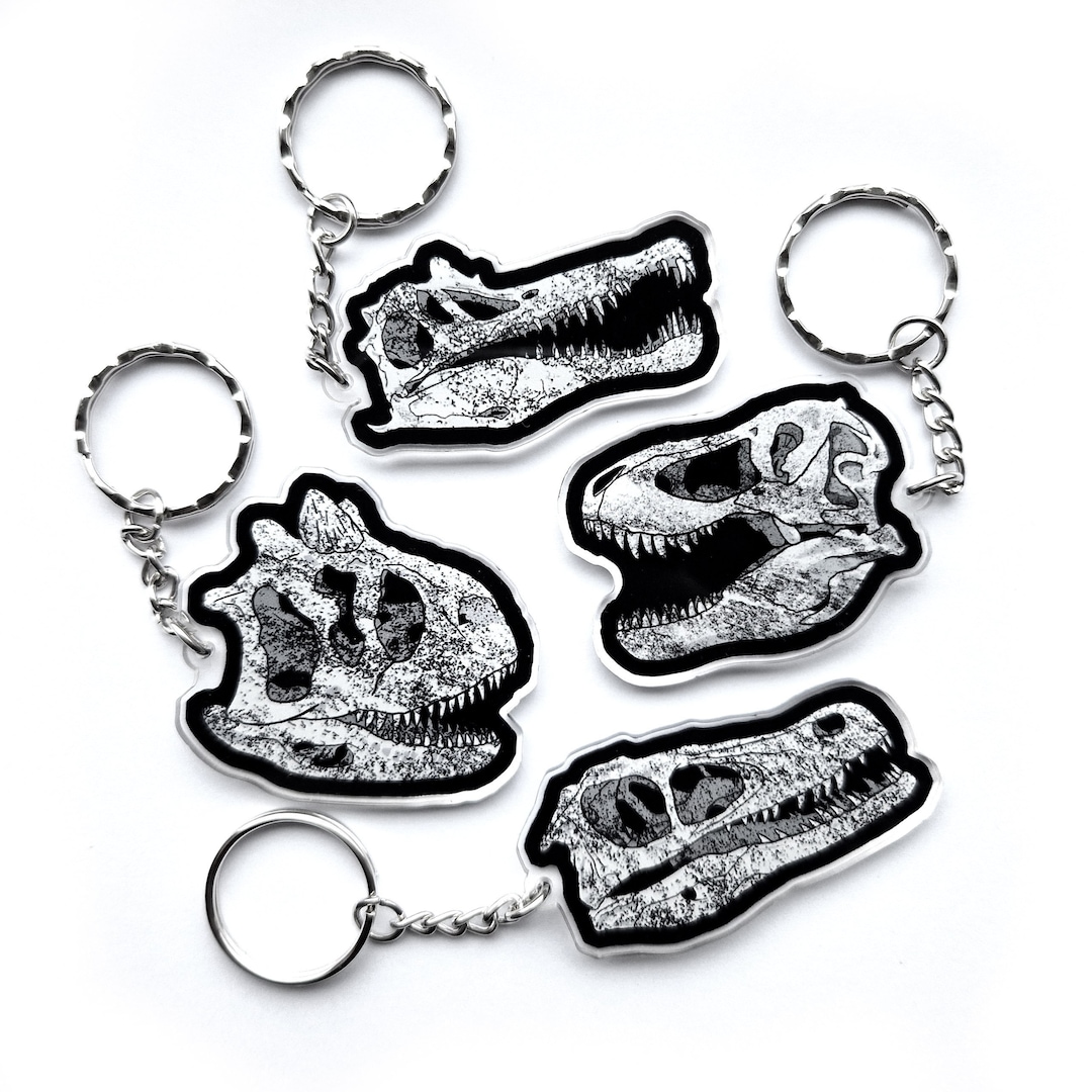 Dinosaur Skulls Keyrings & Charms CARNIVORES Double Sided ...