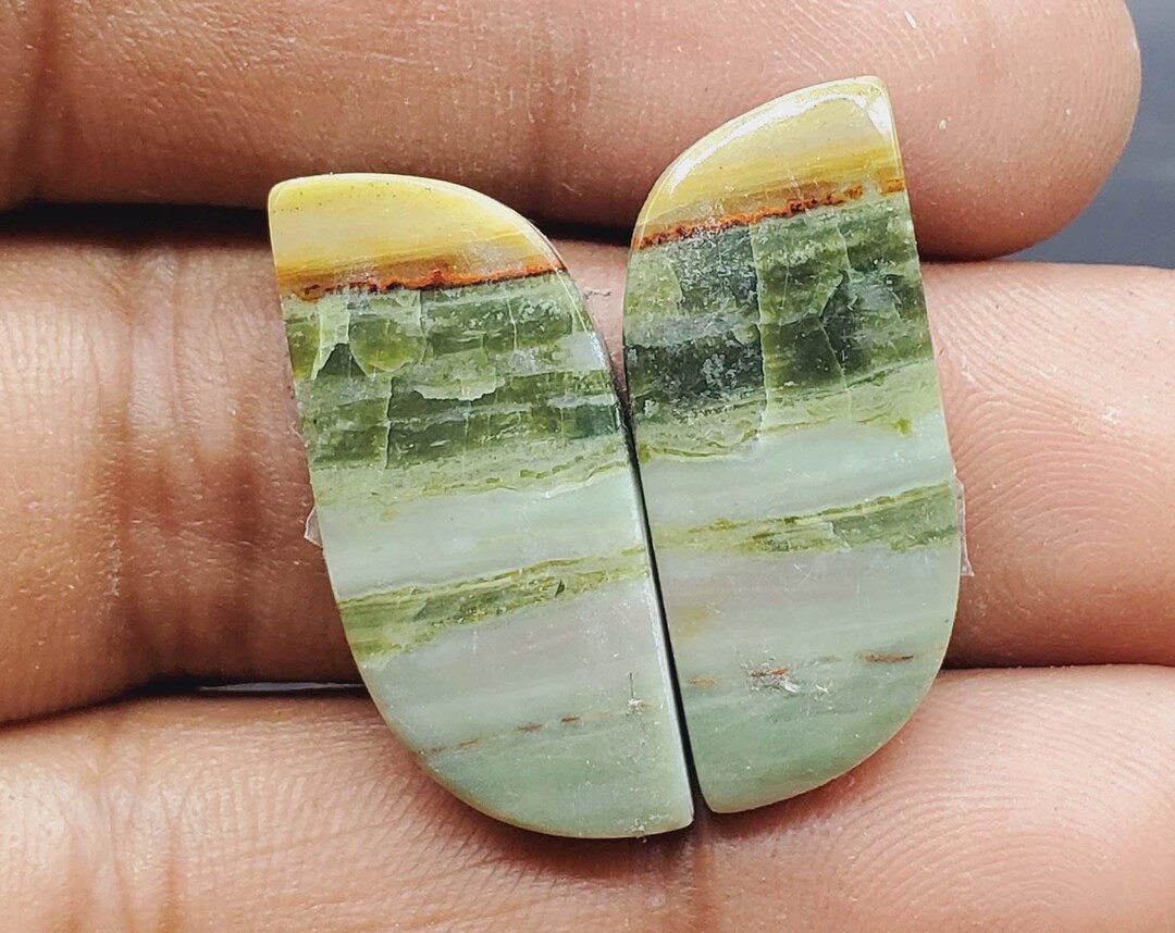 Natural Serpentine Fancy Shape Matching Pair, Cabochon for Jewelry ...