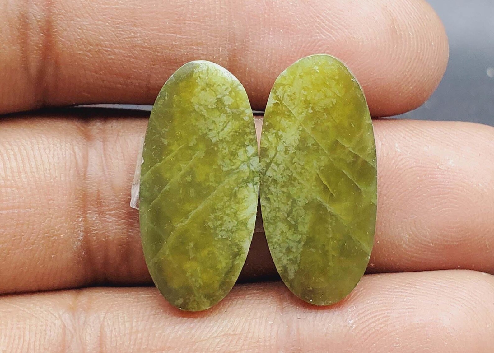 Natural Serpentine Fancy Shape Matching Pair, Cabochon for Jewelry ...