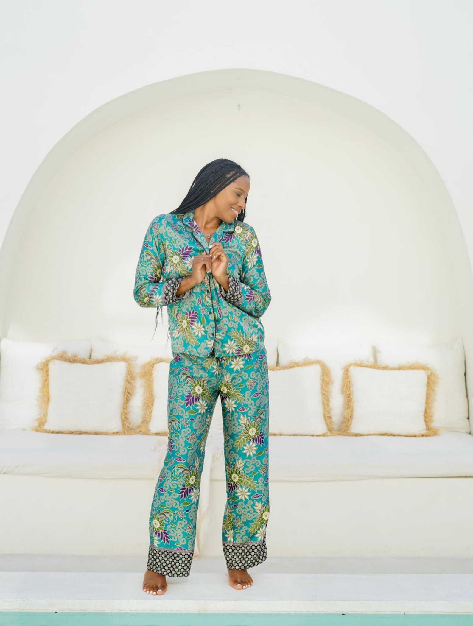 Turquoise Silk Blend Pyjama Set, Silk Nightwear, Unique Gift for Her ...