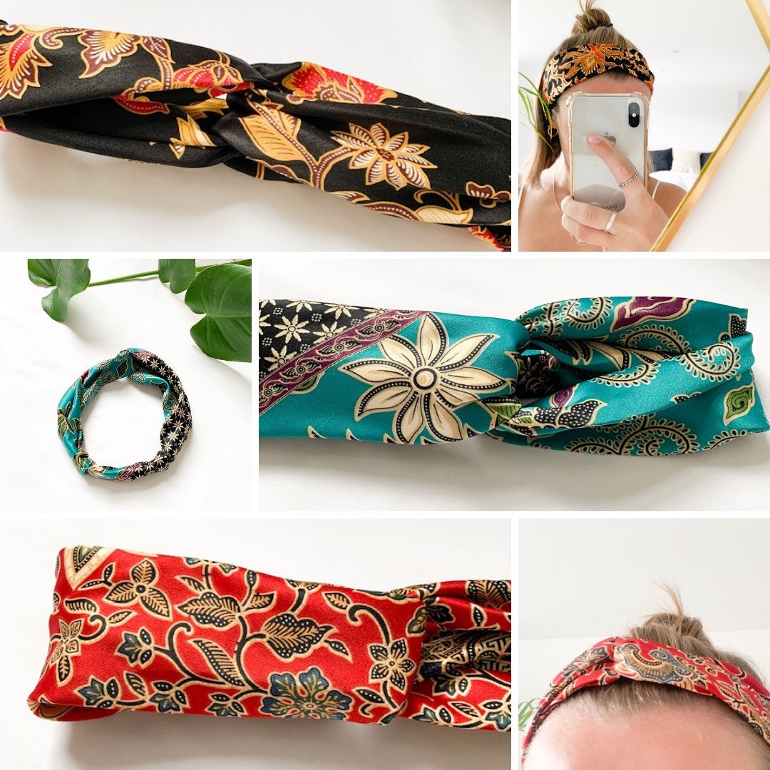 Headband, Hair Band, Turban, Indonesian Silk, Colourful, Knot Twist ...