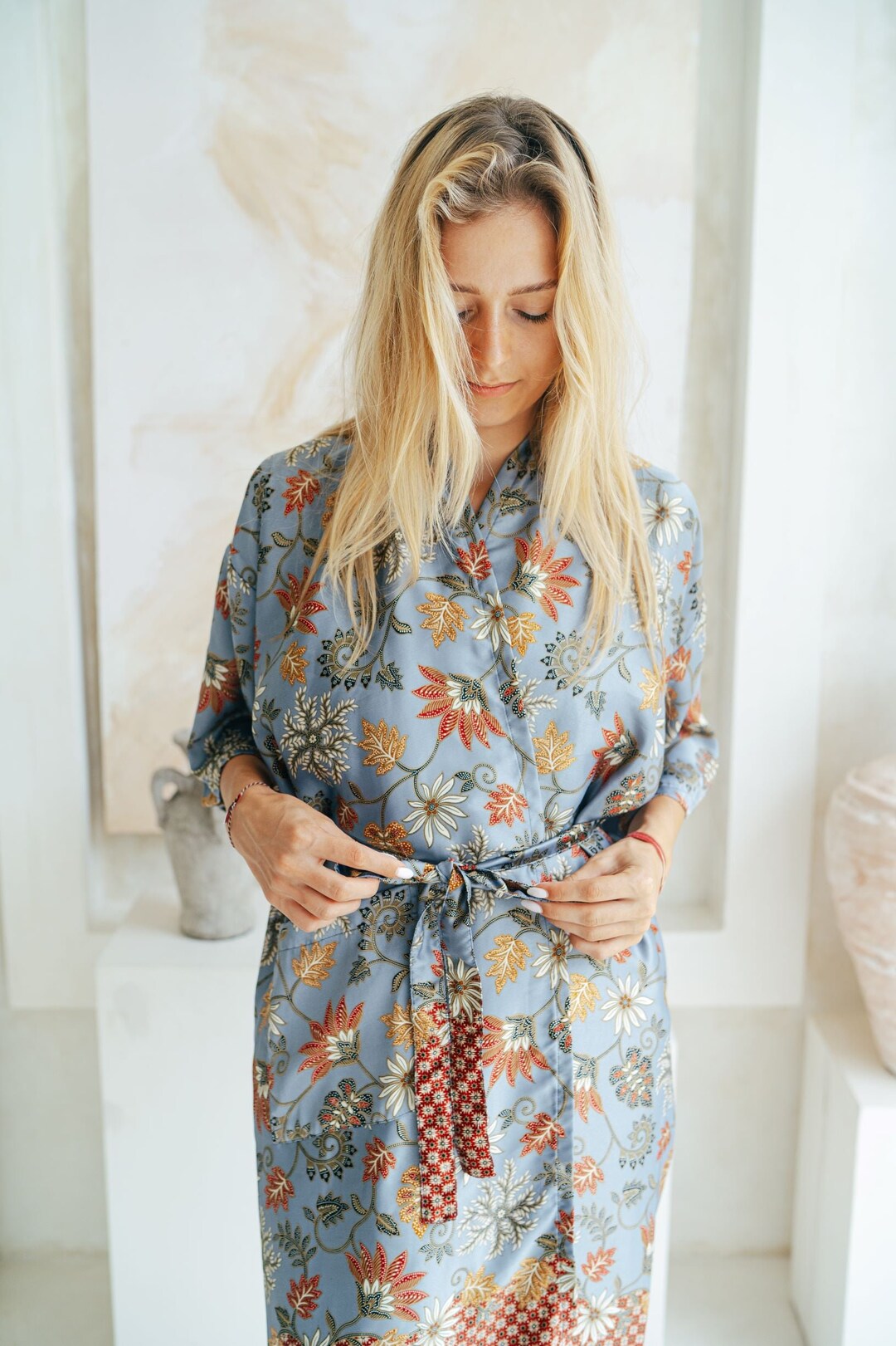 Lavender Silk Blend Kimono Robe, Dressing Gown, Silk Pyjamas, Kimono ...