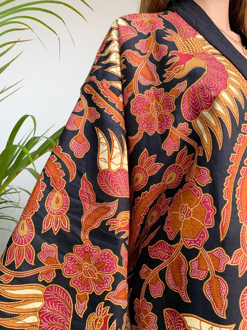 Red/black Cotton Batik Kimono Robe Kimono Jacket Dressing | Etsy UK