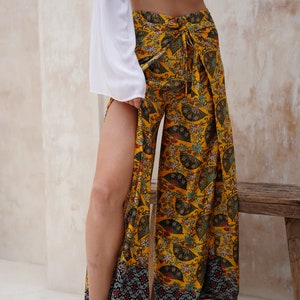 Yellow Satin Wrap Around Trousers, Wrap Pants, Palazzo Pants, Flares ...