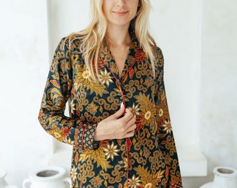 Turquoise Silk Blend Pyjama Set, Silk Nightwear, Unique Gift for Her ...